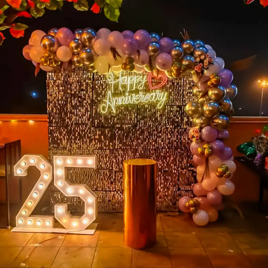 Happy Anniversary Themed Sequin Decor | Balloon Decoration in Hyderabad ...